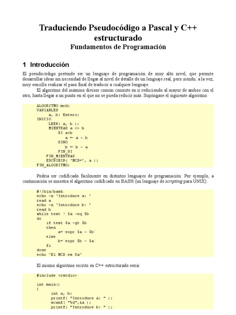 Pseudocódigo A Pascal y C | Descargar gratis PDF | C ++ | Estructura de ...