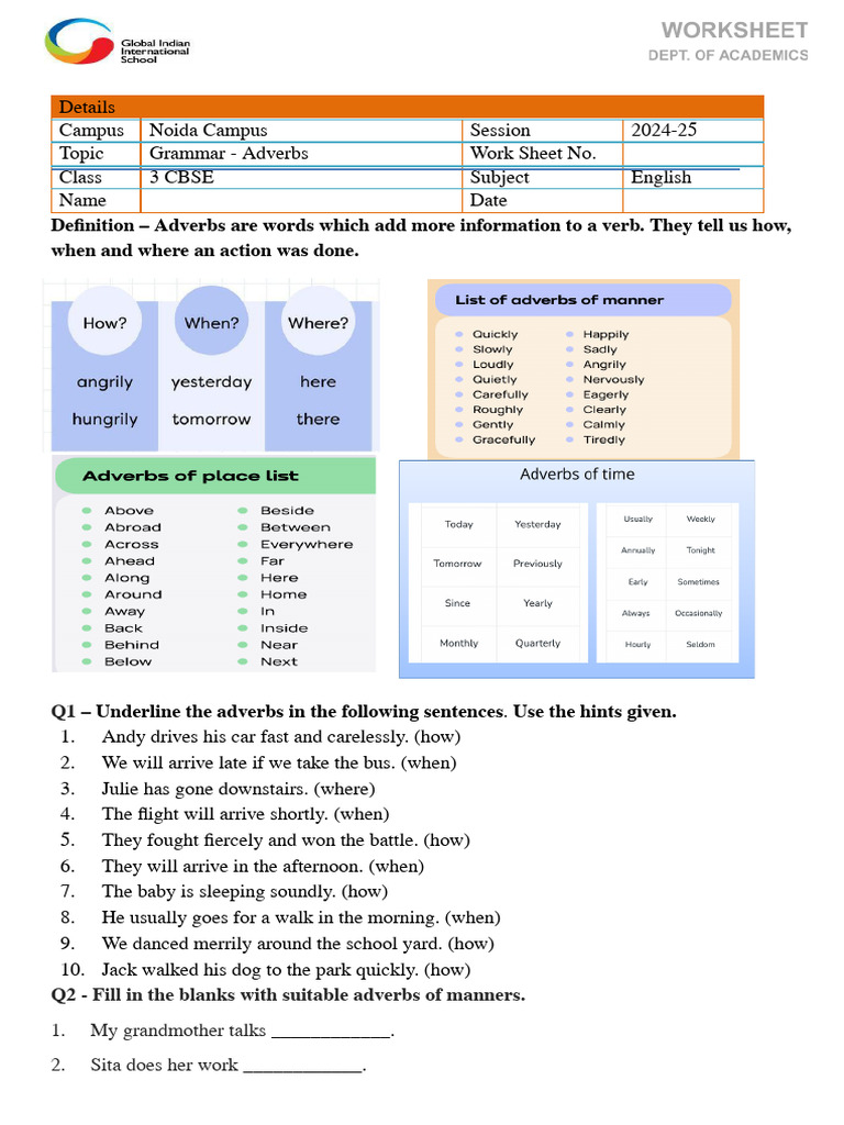 Grade 3 HHW Ws 1 - Adverbs-1 | PDF