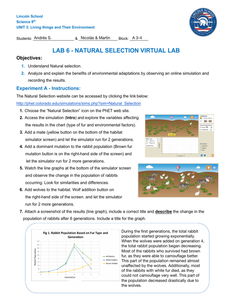 Natural Selection Virtual LAB 2 | PDF