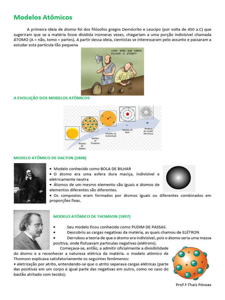 Aula 2 - Modelos Atômicos e Atomística | PDF | Elétron | Próton