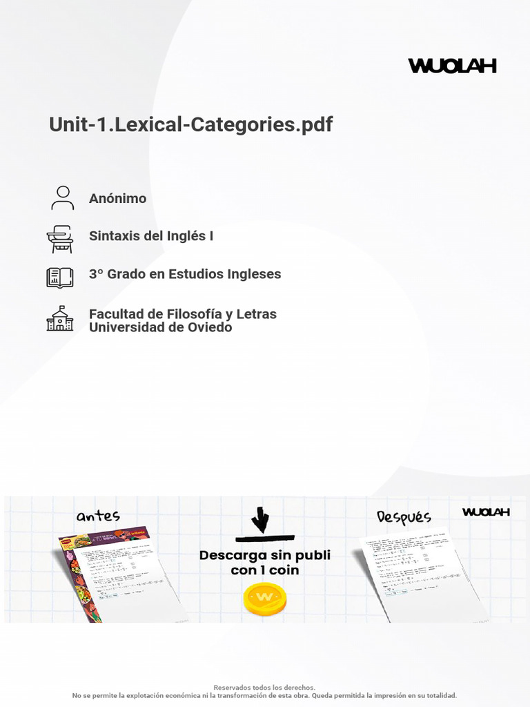 Unit 1.lexical Categories | PDF