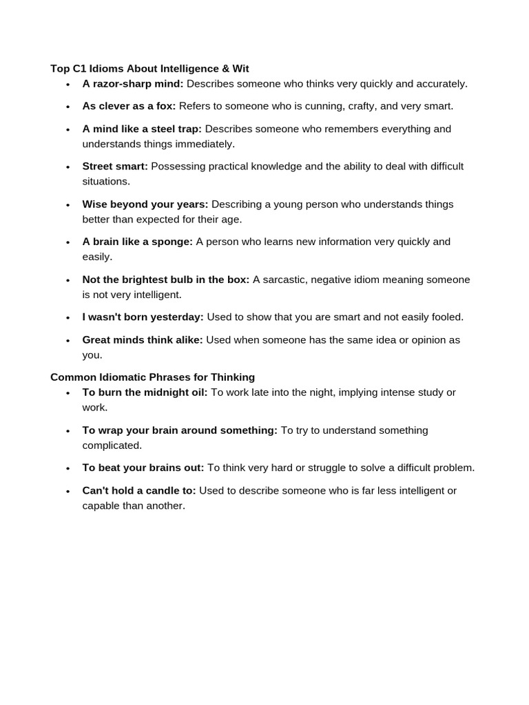 Idioms About Intelligence | PDF