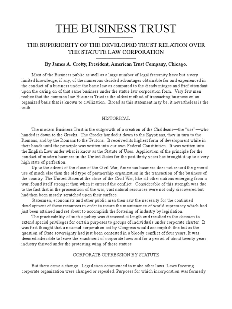 The Business Trust | Trust Law | Corporations