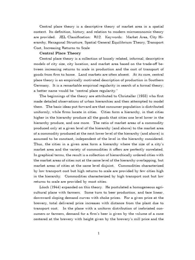 Central Place Theory | PDF