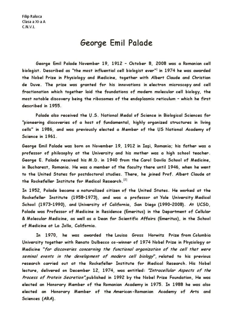 George Emil Palade | PDF | Life Sciences | Cell Biology