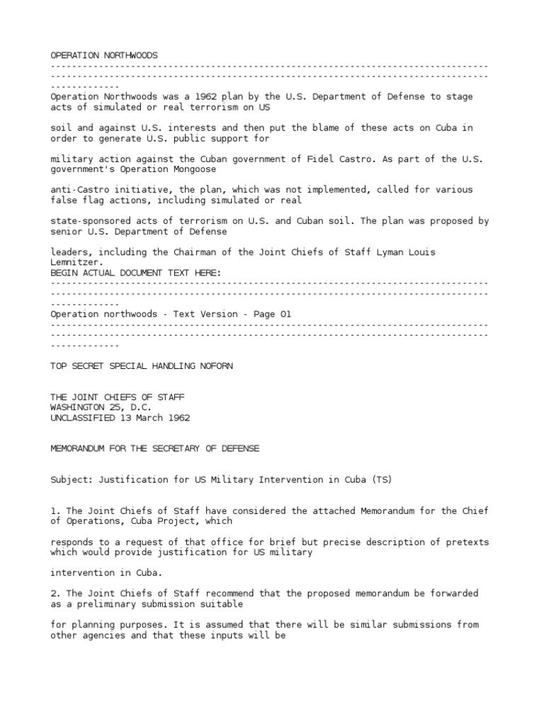 OPERATION NORTHWOODS Full-Text 1962USA-MADE TOP SECRET TERRORIST FALSE ...