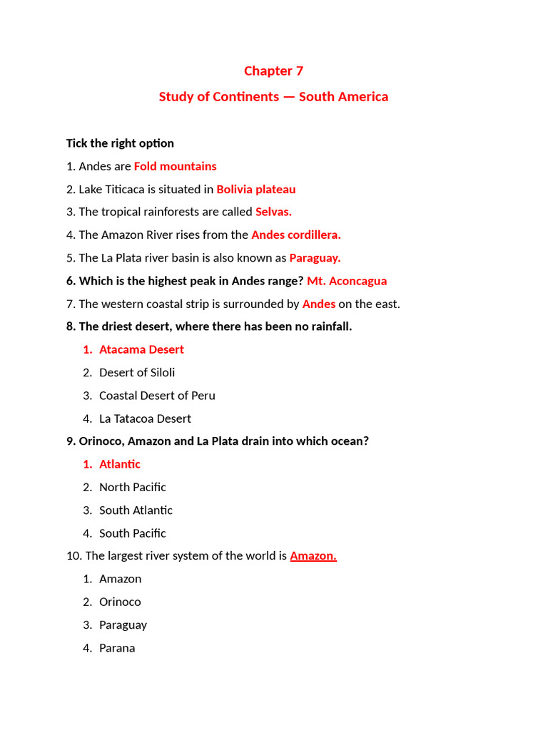 CH 7 - Study of Continents - South America | PDF | South America | Andes