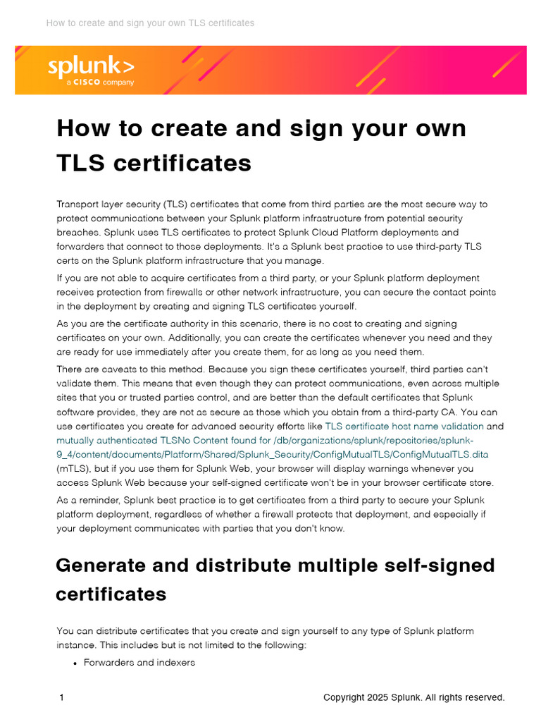 Print Preview How To Create and Sign Your Own TLS Certificates - Splunk ...