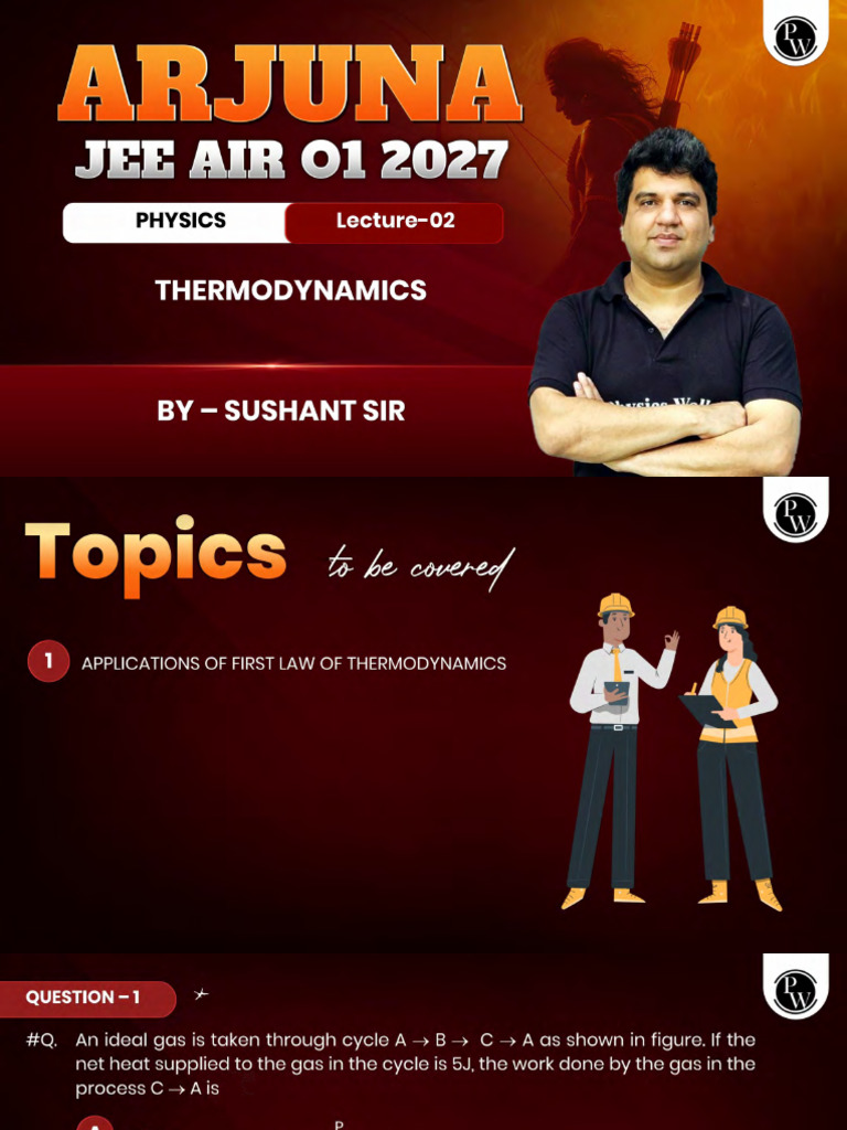 Thermodynamics 02 Class Notes Arjuna JEE AIR O1 (2027) | PDF