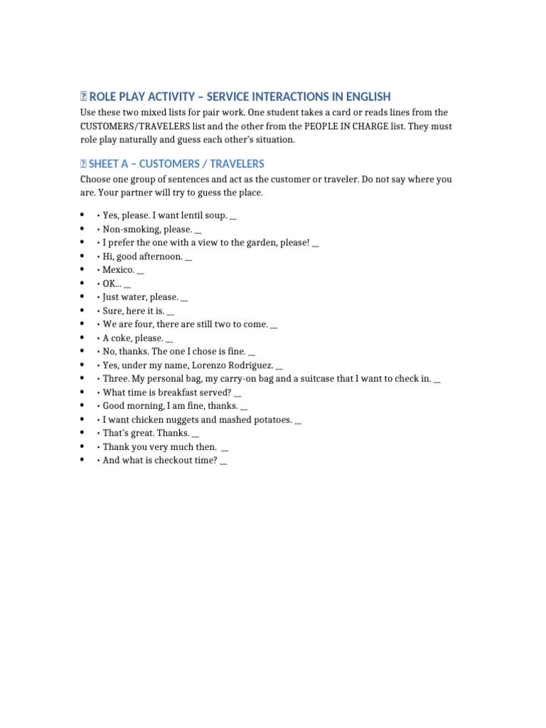 Role Play Activity Mixed Sheets | PDF