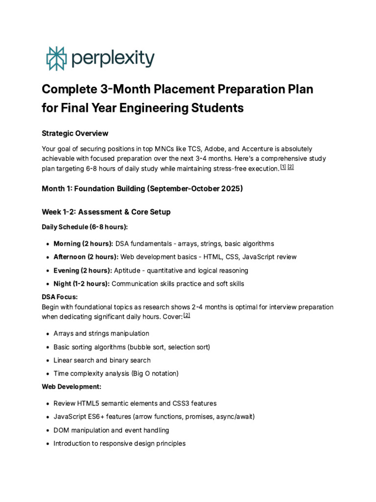 Complete 3-Month Placement Preparation Plan For | PDF | Web Development ...