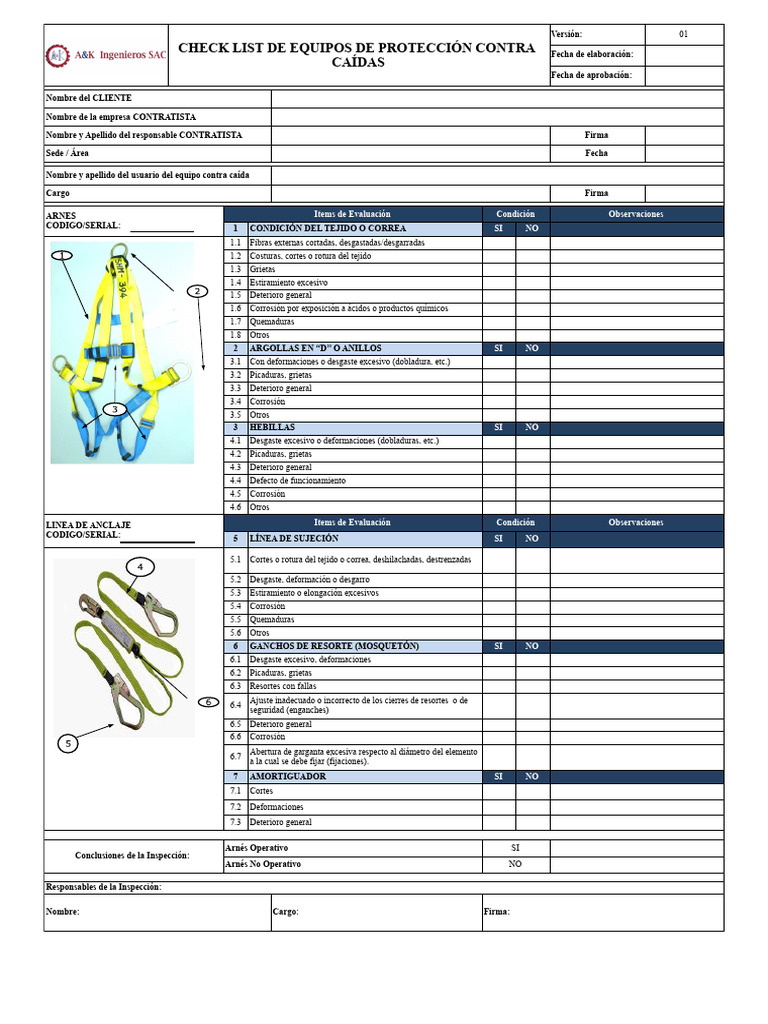 Check List de Inspección de Equipos Anticaídas | PDF