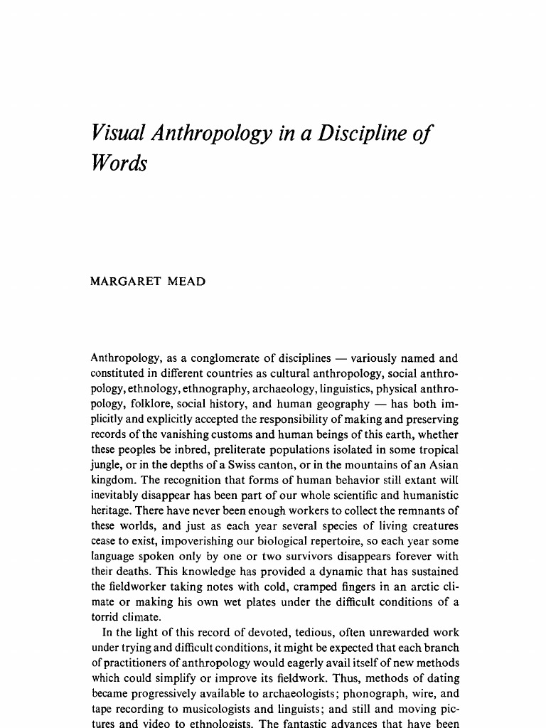Visual Anthropology in A Discipline of Words Margaret Mead | PDF ...