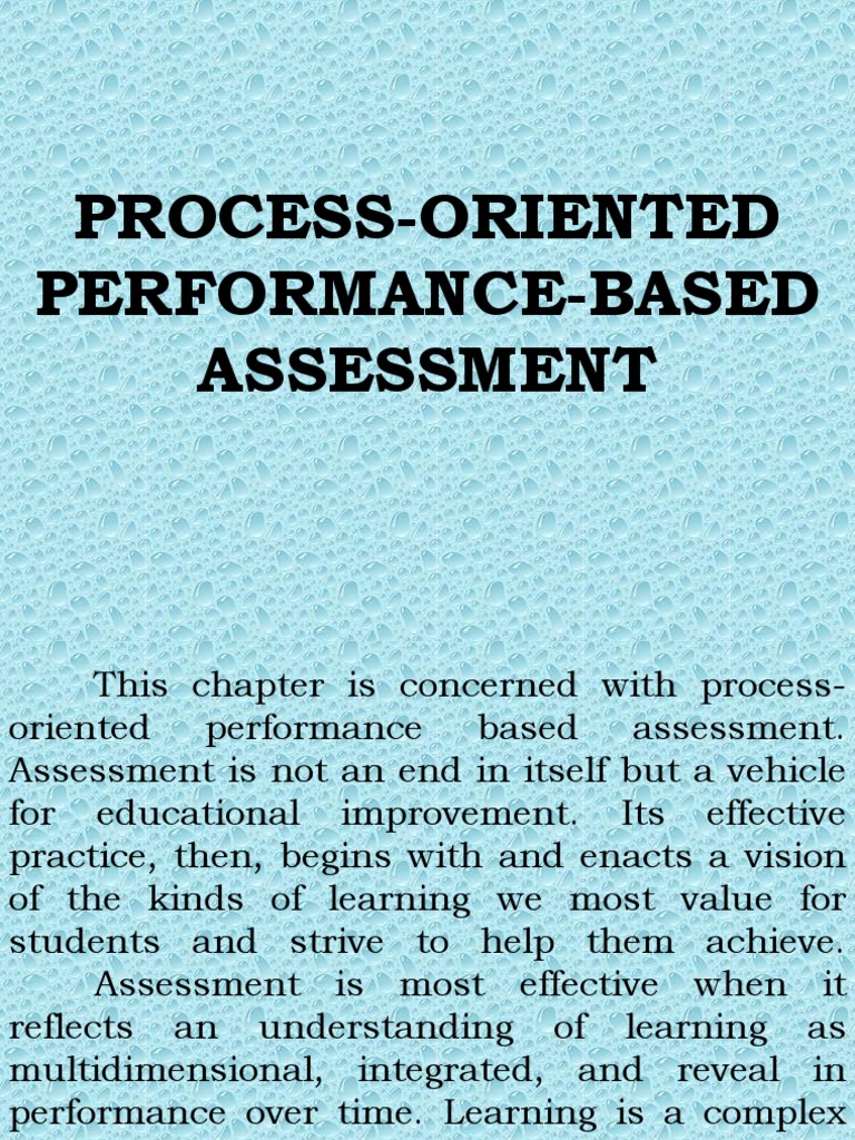 Process-Oriented Performance Based Assessment | PDF | Rubric (Academic) | Educational Assessment