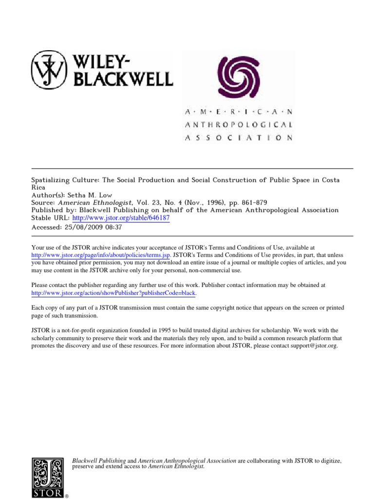 Setha Low, 1996. Spatializing+Culture | PDF | Ethnography | Field Research