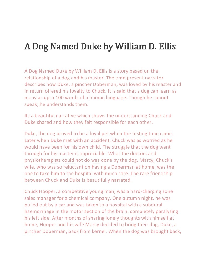 Summary - A Dog Named Duke by William D Ellis. | Dogs