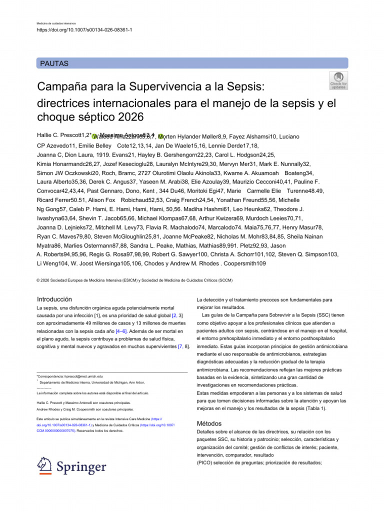 Surviving Sepsis 2026 | PDF | Septicemia | Hospital