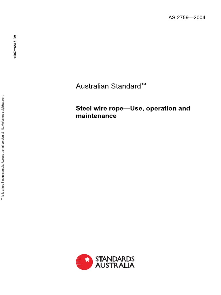 As 2759-2004 Steel Wire Rope - Use Operation and Maintenance | PDF ...