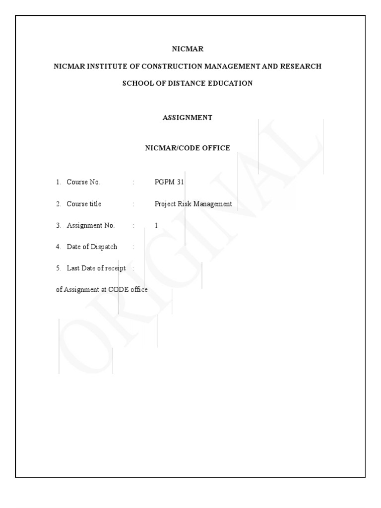 PGPM 31 - NICMAR Assignments | PDF | Risk Management | Risk