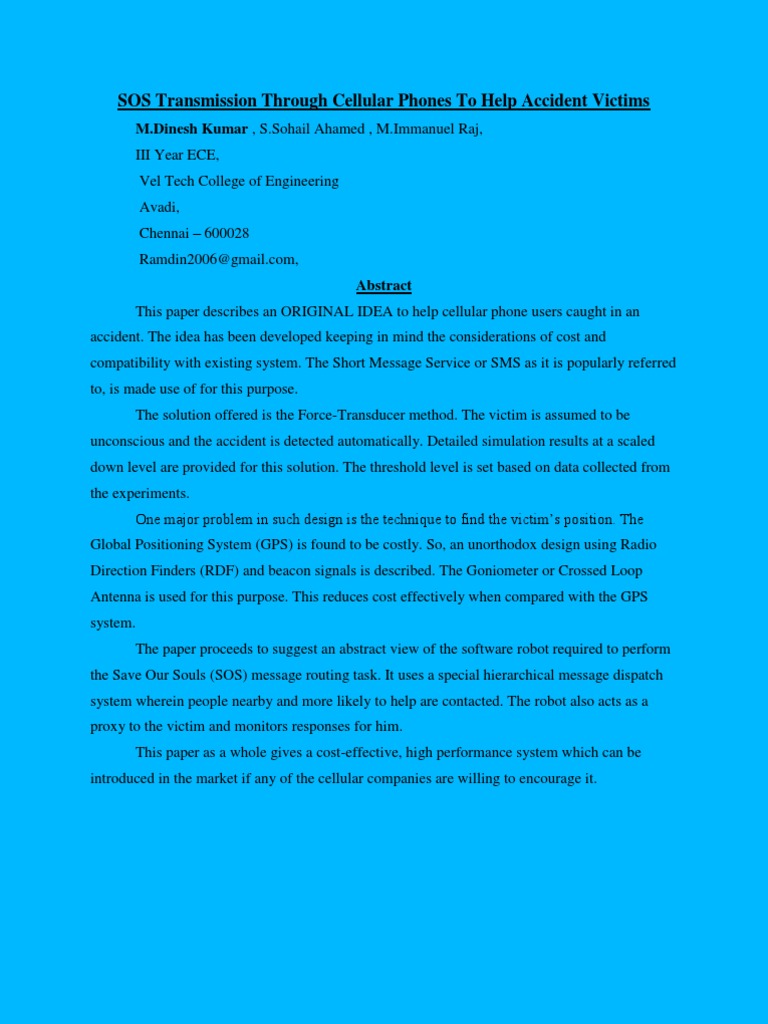 SOS Transmission Through Cellular Phones To Help Accident Vi | PDF ...