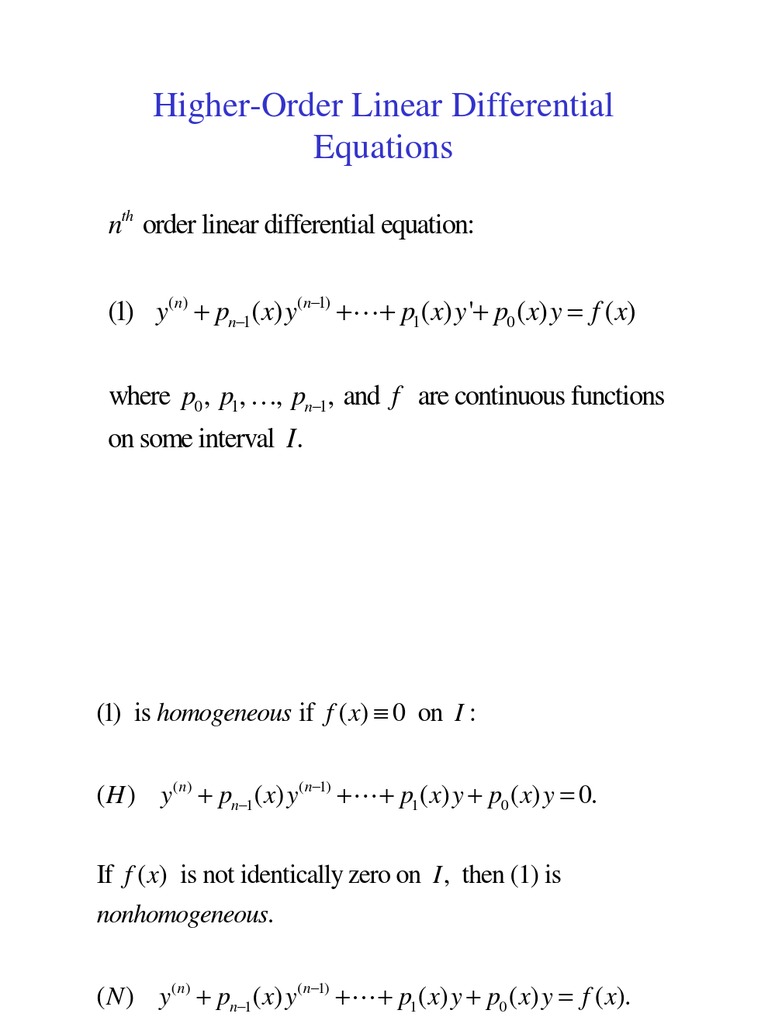 Higher-Order Linear Differential Equations | PDF | Equations | Algebra
