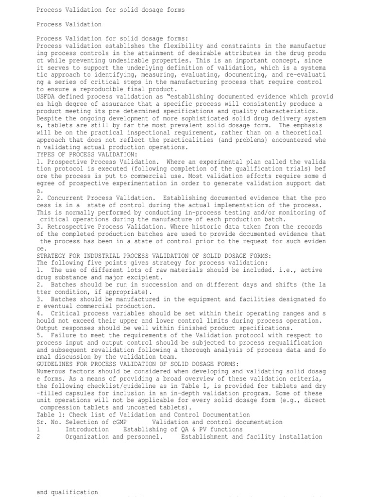 Process Validation For Solid Dosage Forms | PDF | Verification And ...