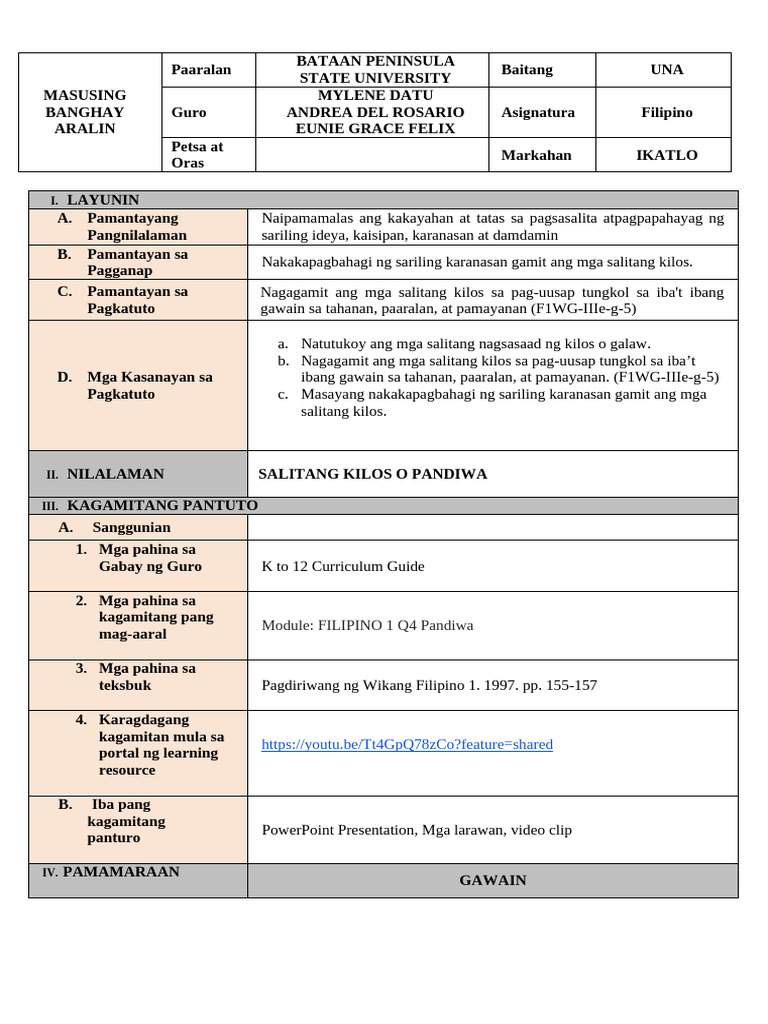 Lesson Plan Filipino | PDF