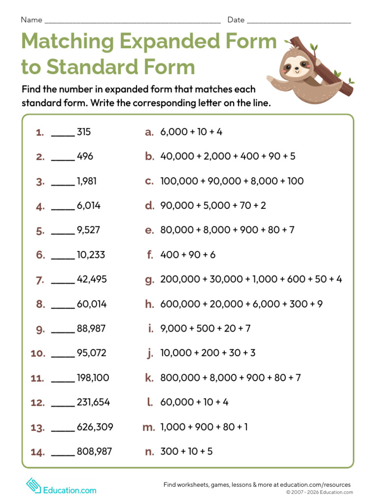 Matching Expanded Form To Standard Form 2 | PDF