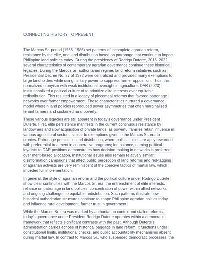Connecting History To Present | PDF | Rodrigo Duterte | Governance