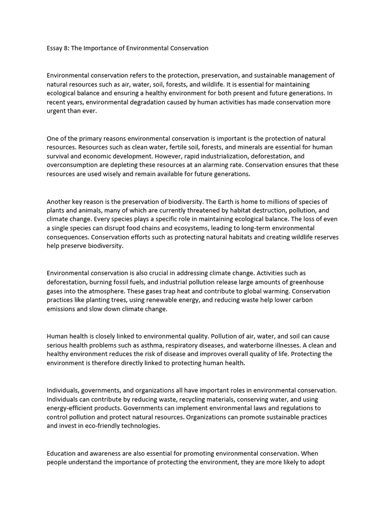 The Importance of Environmental Conservation Essay | PDF | Conservation ...