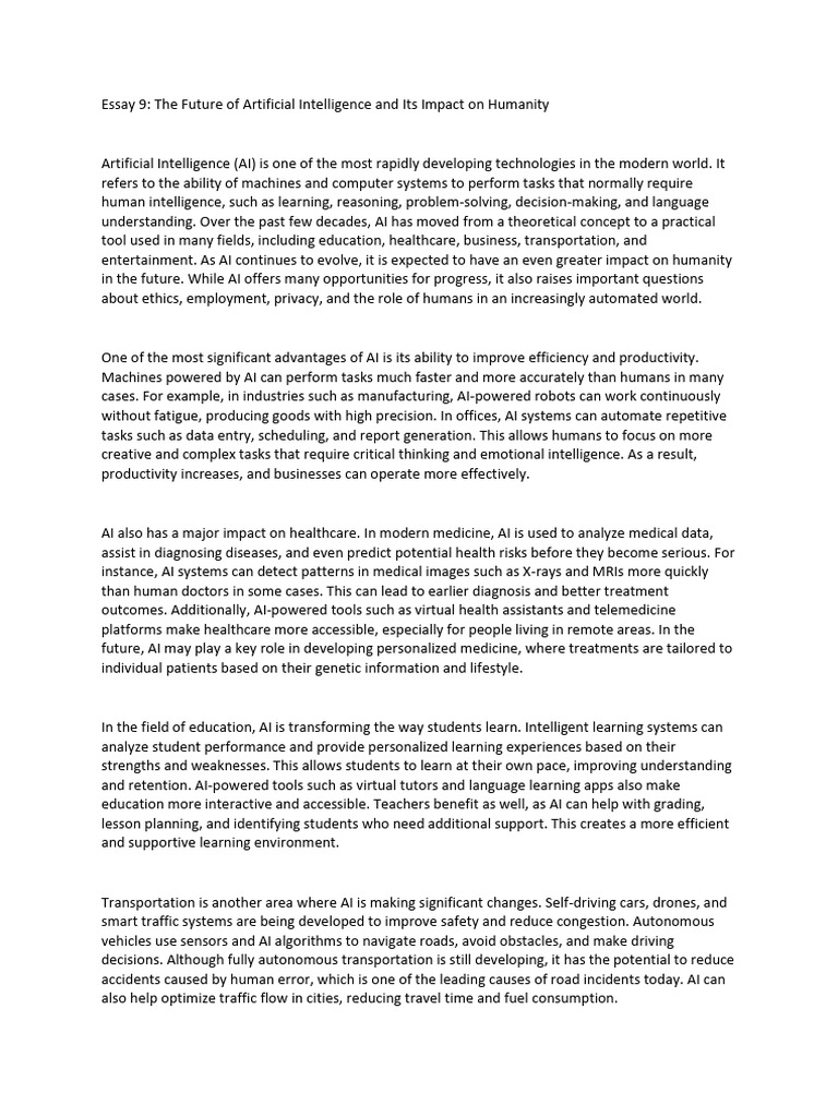 The Future of Artificial Intelligence and Its Impact On Humanity Essay ...