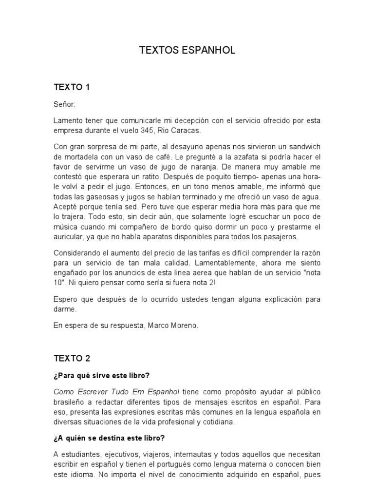 Textos Espanhol | PDF | Lengua española | Escritura