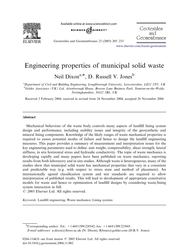 Engineering Propertiesof Solid Waste | PDF | Strength Of Materials ...