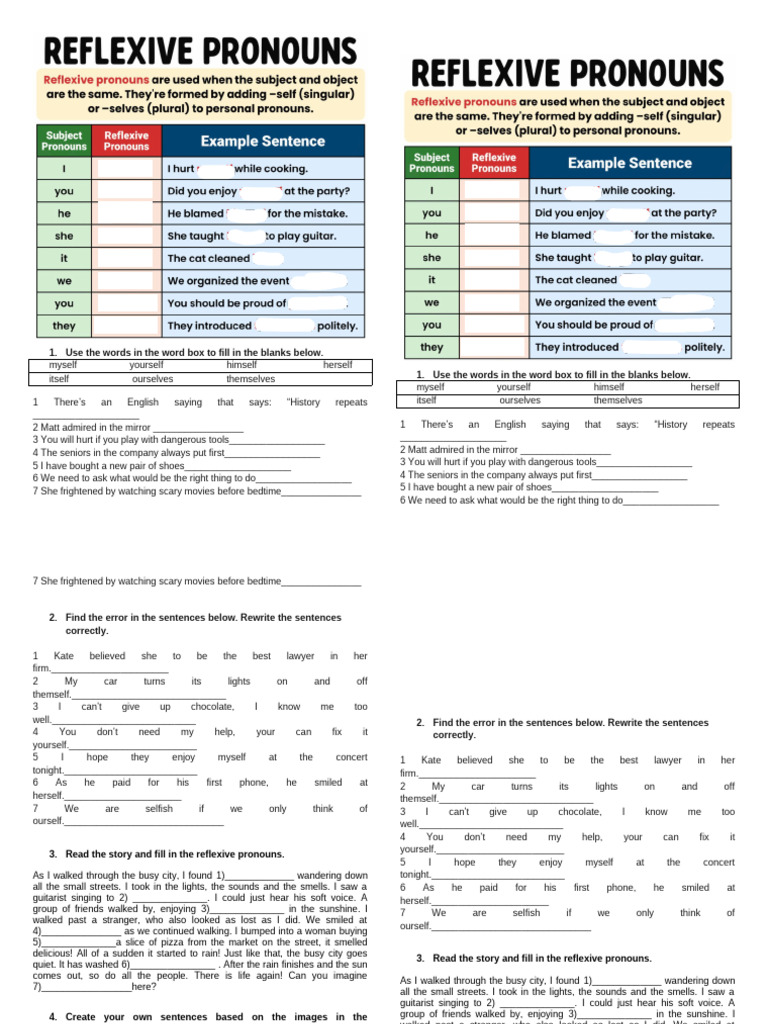 Reflexive Pronouns Worksheet | PDF