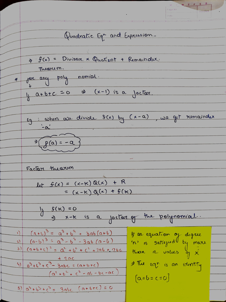 Quadratic Eqns Notes | PDF