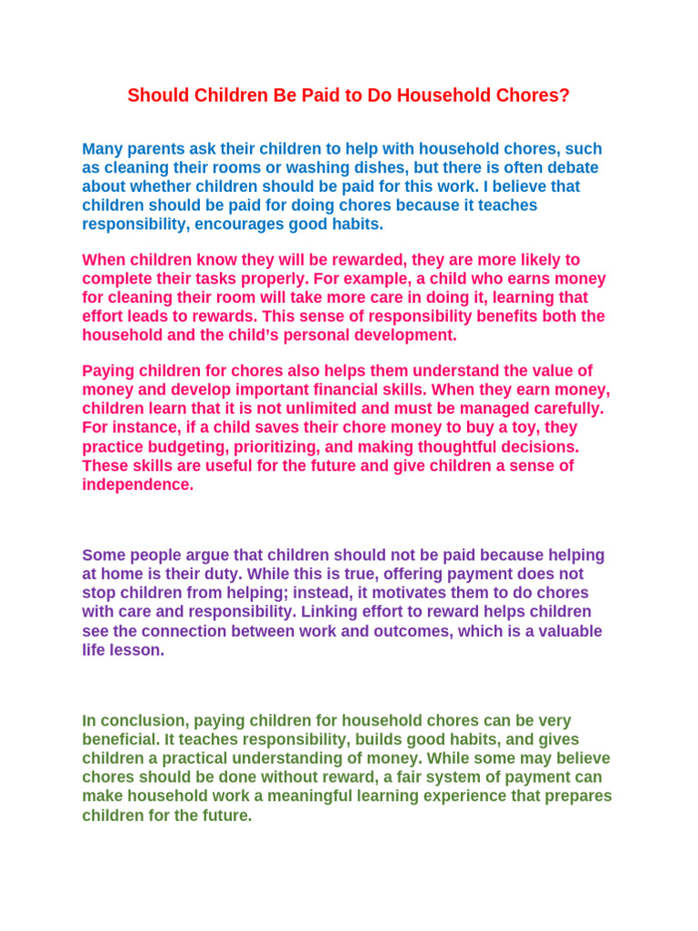 Should Children Be Paid To Do Household Chores | PDF