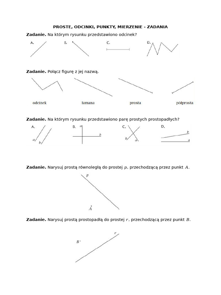 Proste, Odcinki, Punkty, Mierzenie - ZADANIA | PDF