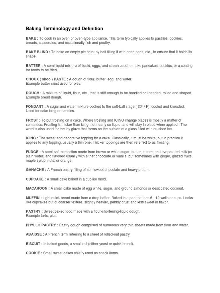 Baking Terminology and Definition | Download Free PDF | Dough | Cakes
