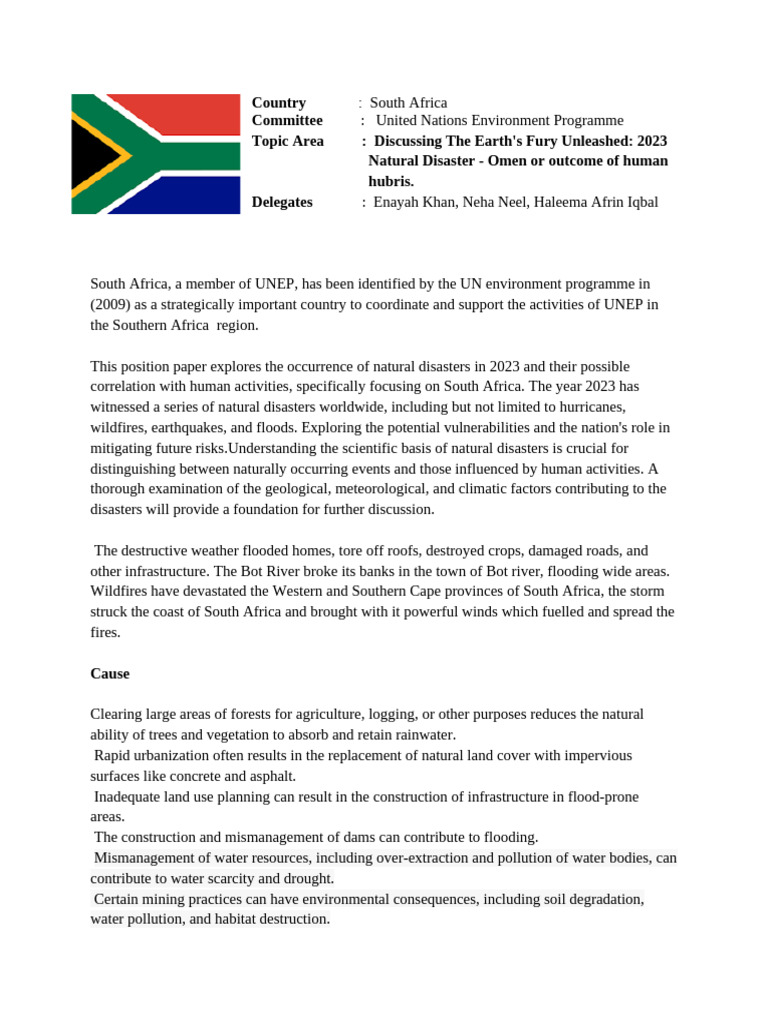 UNEP (South Africa) - Position Paper | PDF | Sustainability | Climate ...
