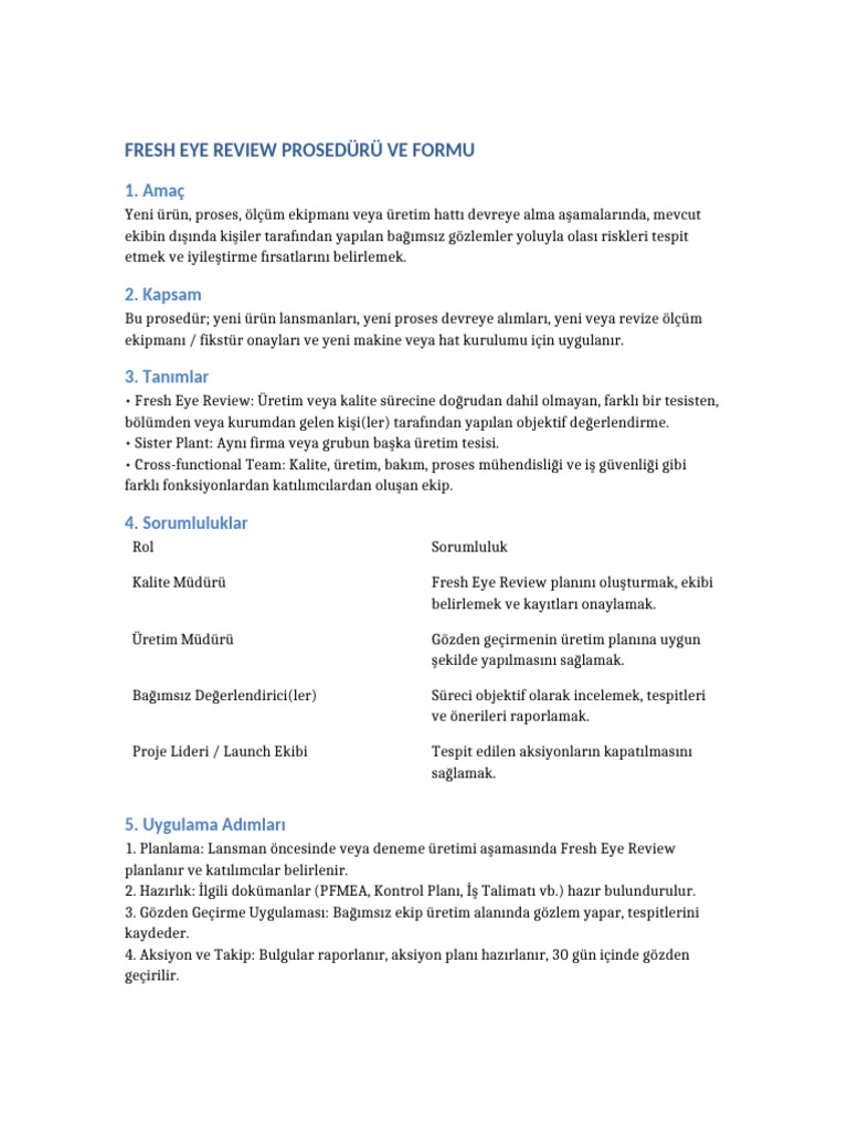 Fresh Eye Review Proseduru Ve Formu | PDF