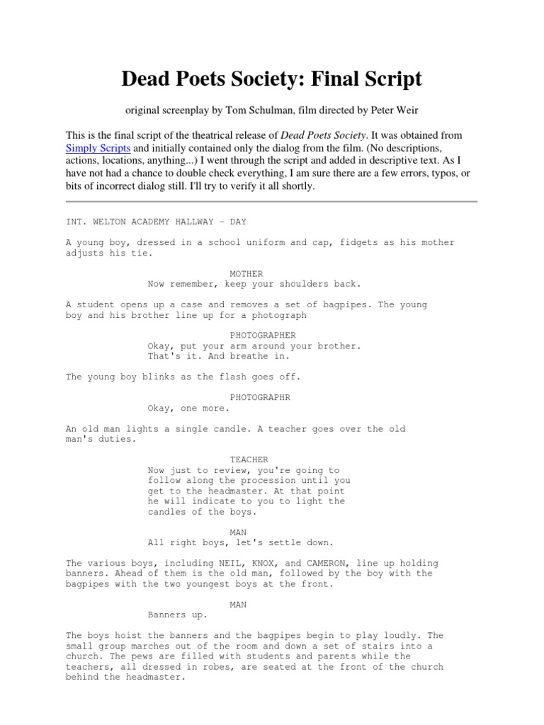 Dead Poets Society - Original Script | PDF