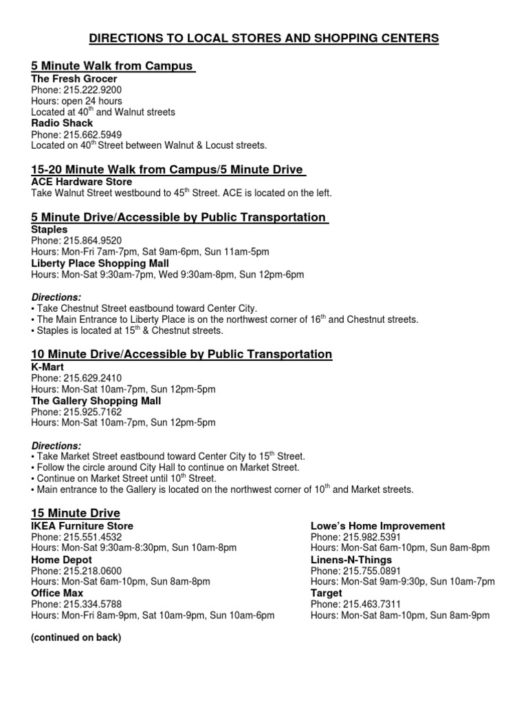 Local Store Directions Near Campus | PDF