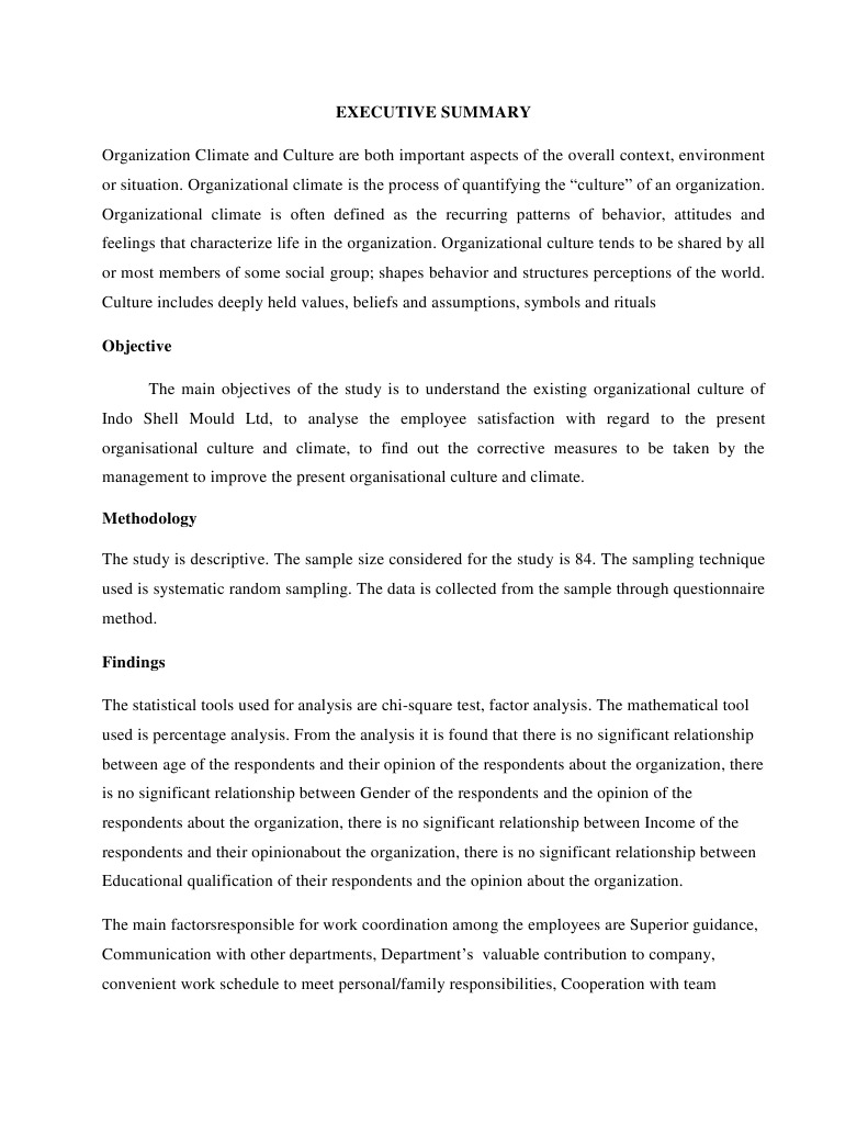 Executive Summary | PDF | Organizational Culture | Job Satisfaction