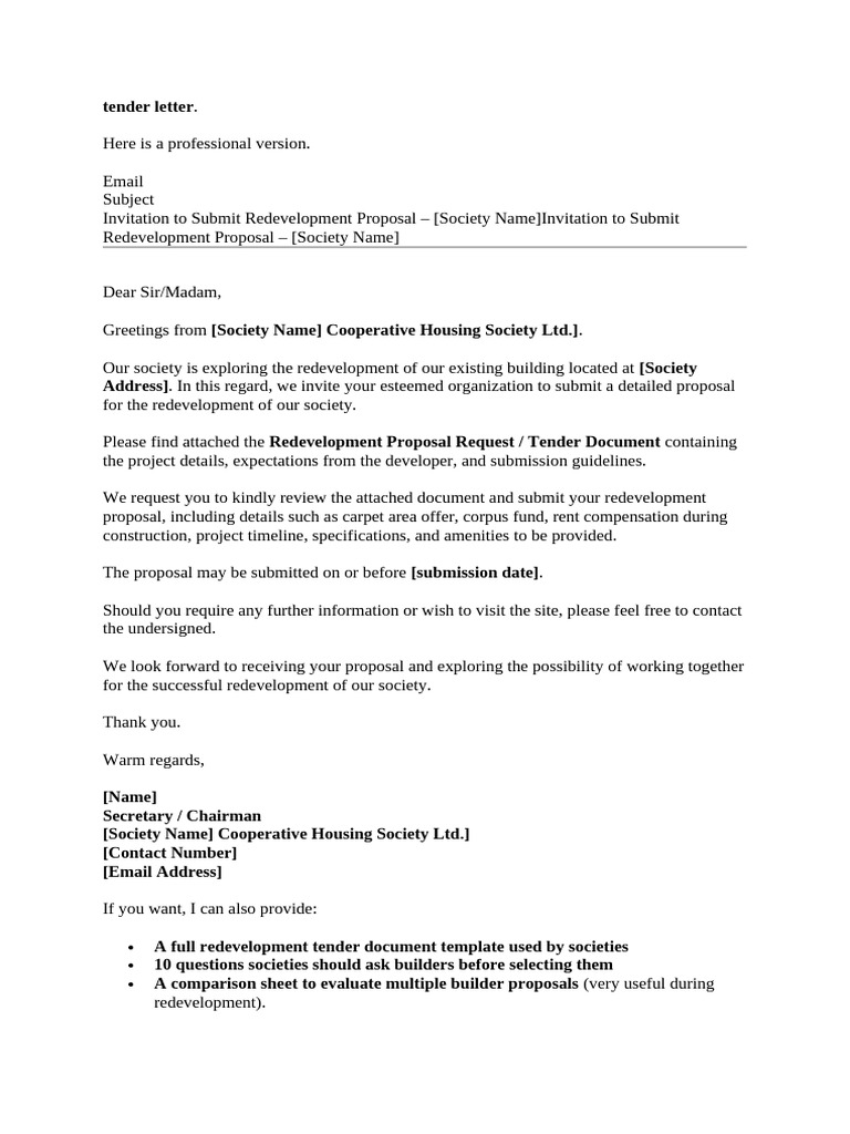 Tender Letter | PDF