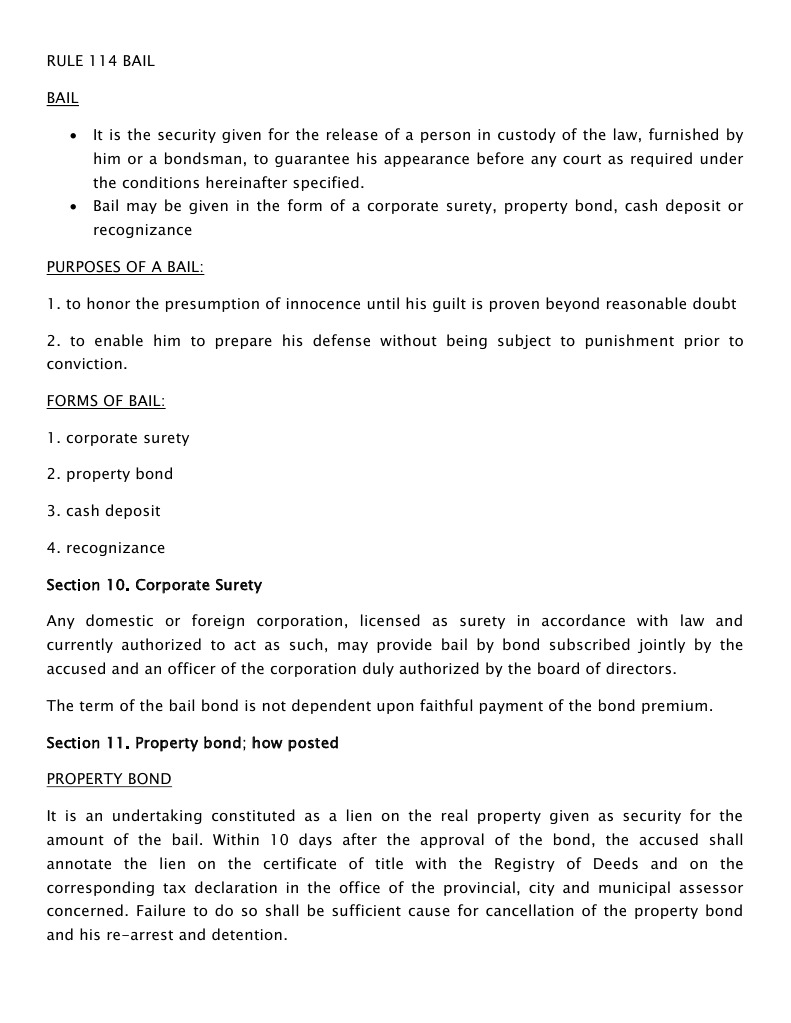 Rule 114 Bail - Notes | Download Free PDF | Bail | Surety Bond