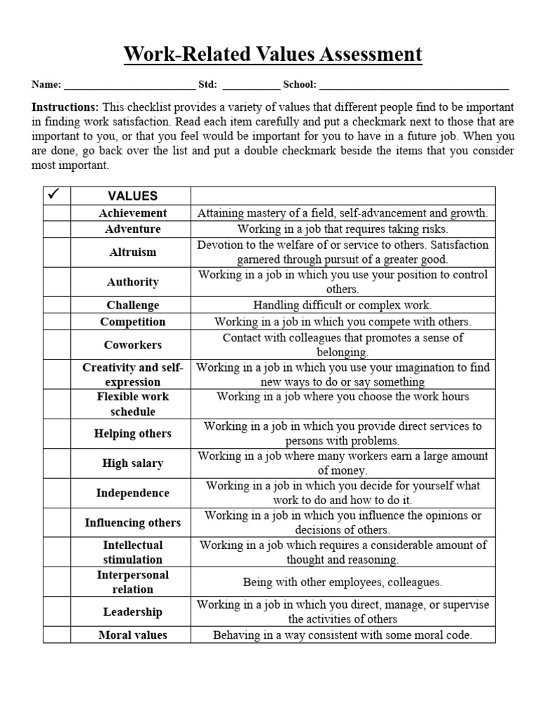 Work Values Test Eng | PDF