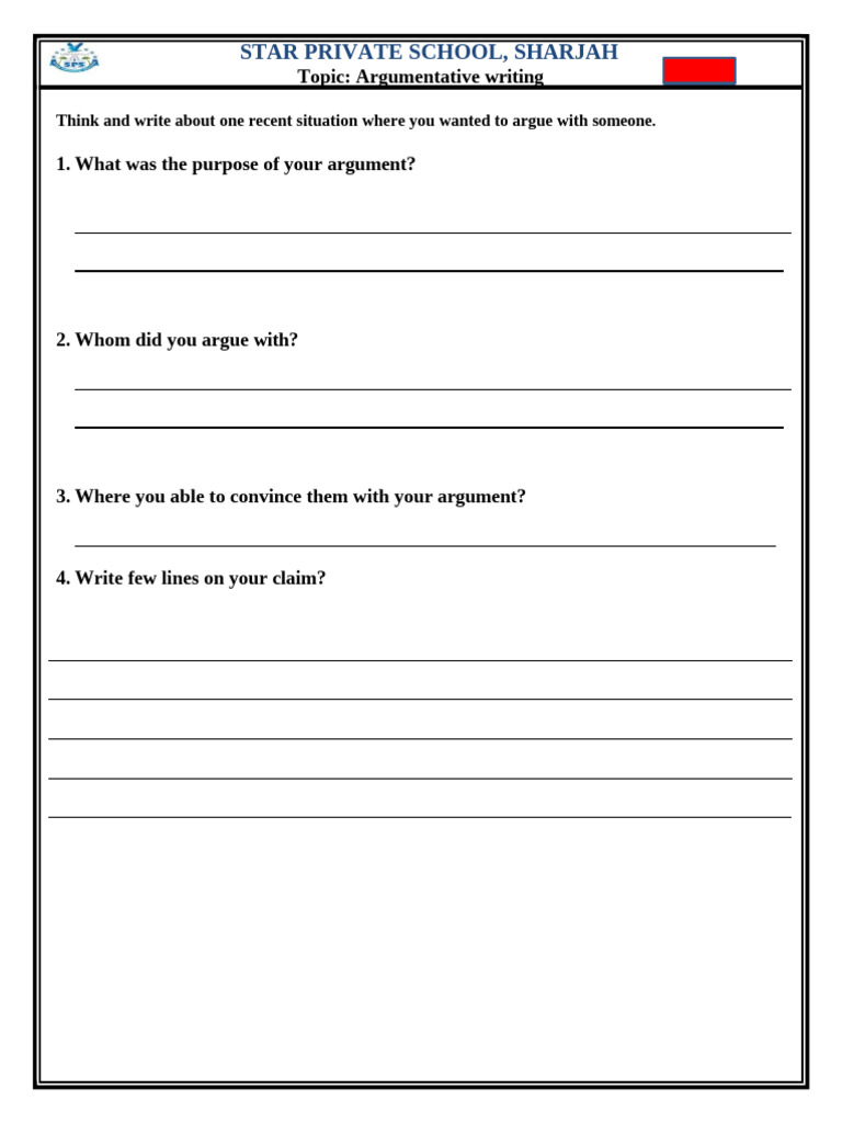 Argumentative Writing TASK SHEET | PDF | Self Esteem | Cognition
