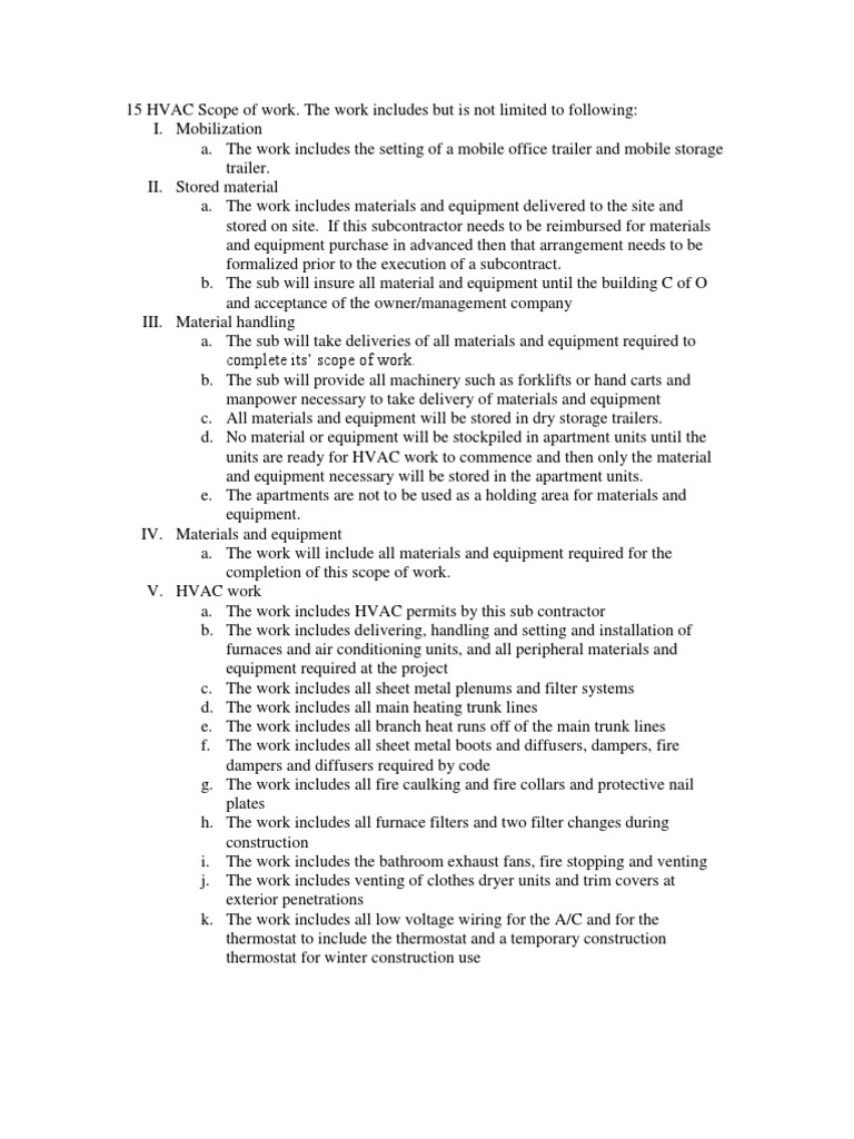 15 HVAC Scope of Work Revised | PDF | Furnace | Water Heating