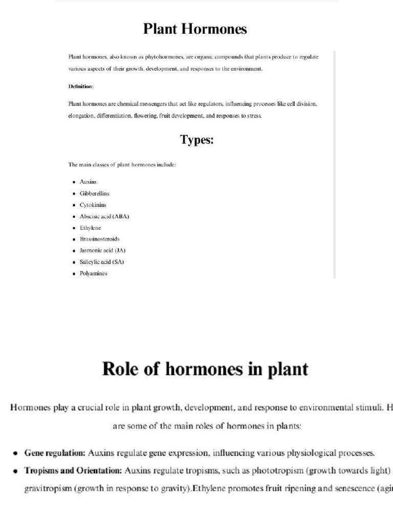 Plant Hormones, Types and Role in Plants | PDF