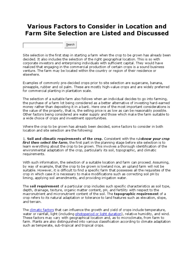 Various Factors To Consider in Location and Farm Site Selection Are ...